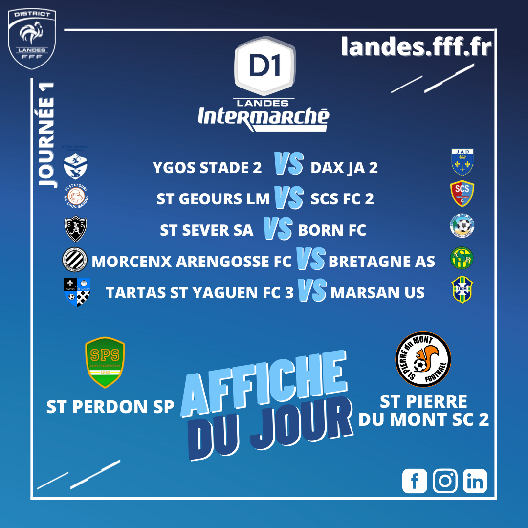 1ère journée de Départemental 1 Intermarché – 2022/2023 – DISTRICT DES LANDES DE FOOTBALL